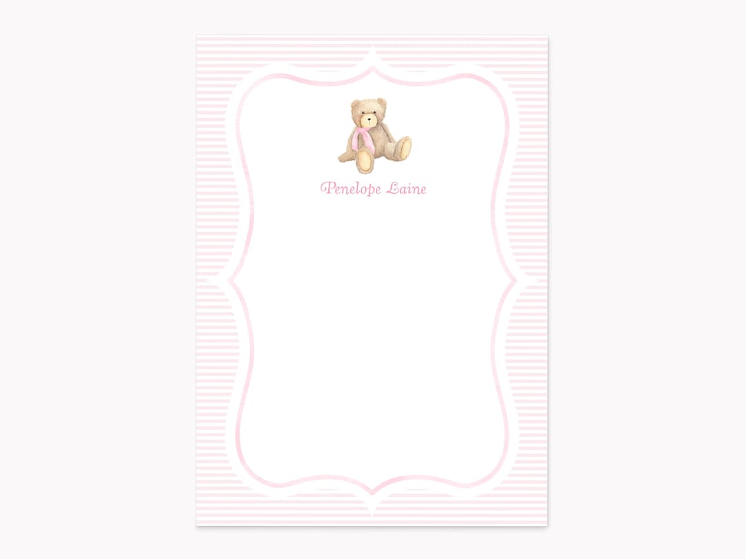 Teddy Bear Note Cards | Custom 5x7 Girl Baby Shower Stationery With ...