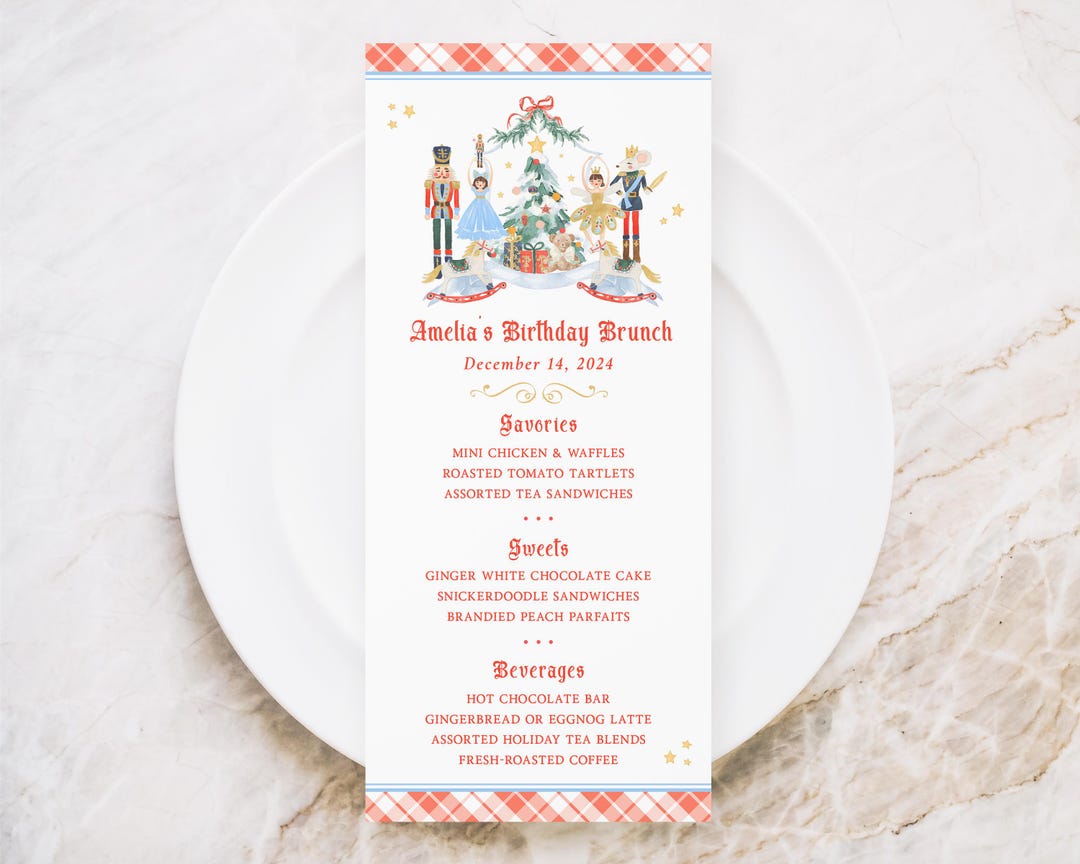 Classic Nutcracker Christmas Crest Menu Set Custom 4x9 Printed Holiday ...