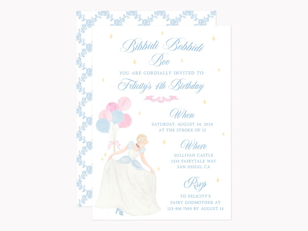 Cinderella Birthday Invitation Set Custom 5x7 Watercolor Fairytale ...