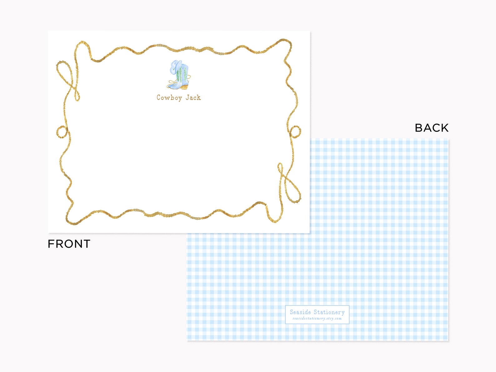 Printed Blue Cowboy Boots Stationery Set Custom Country Western Note ...