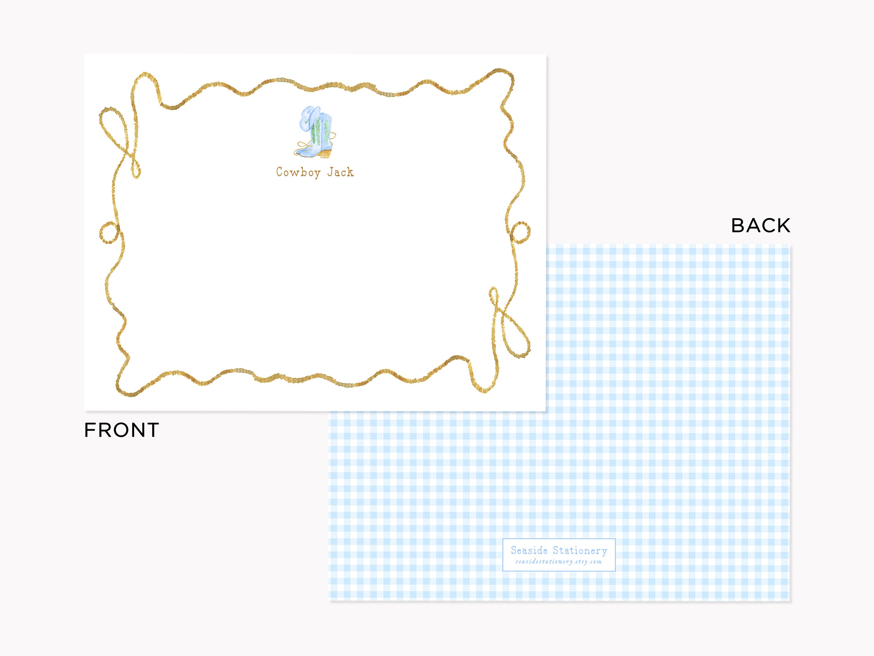 Printed Blue Cowboy Boots Stationery Set Custom Country Western Note ...