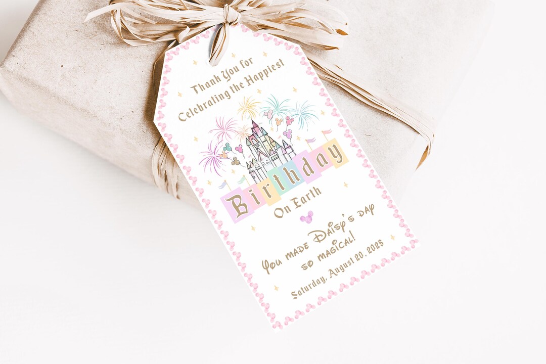Birthdayland Pink Gift Tags | Custom Happiest Birthday on Earth Party ...