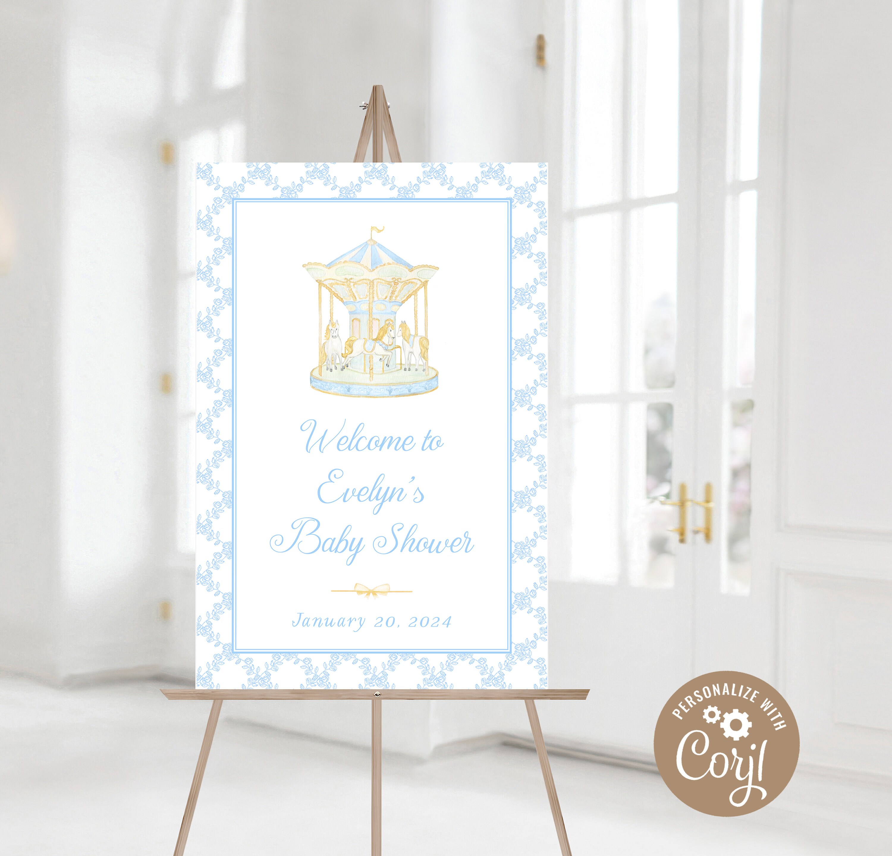 Printable Blue Carousel Welcome Sign Template DIY Editable - Etsy