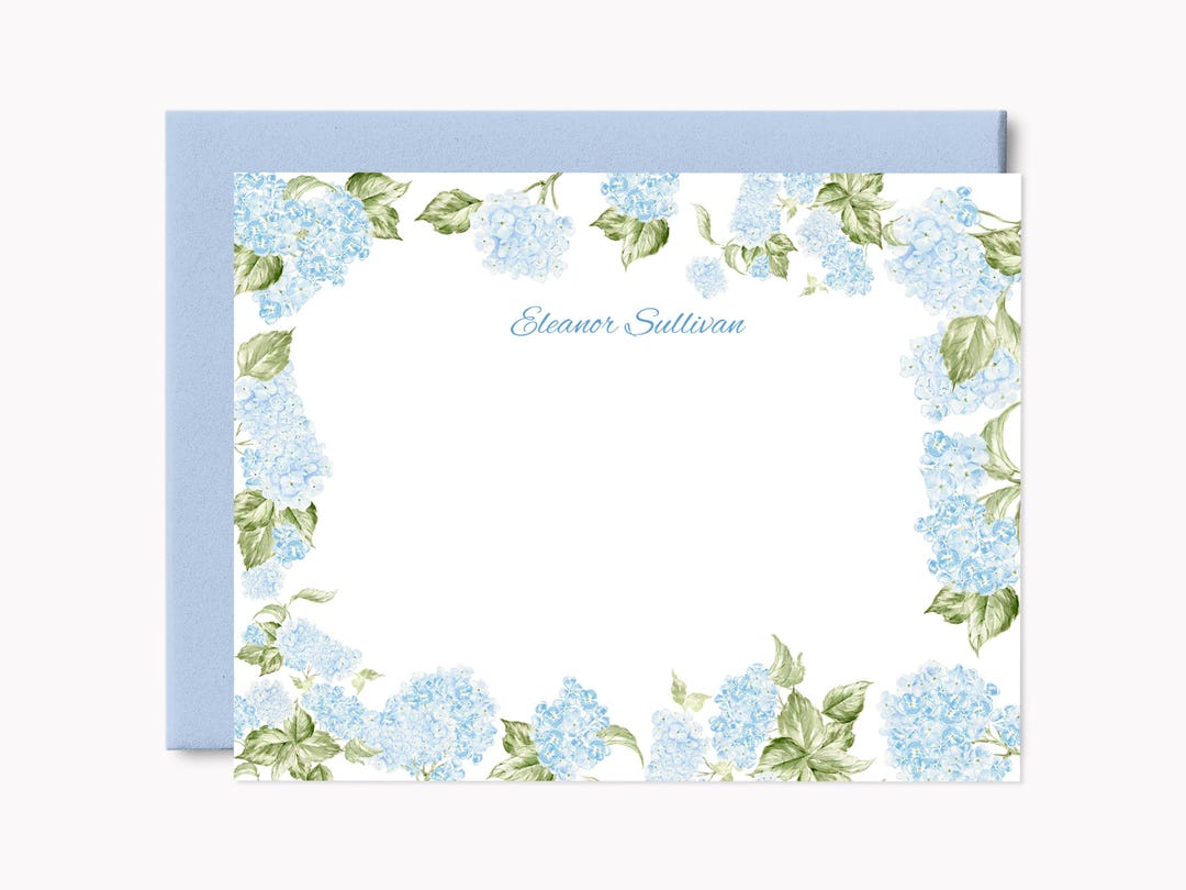 Blue Hydrangeas Stationery Set Custom Watercolor Hydrangea Note Cards ...