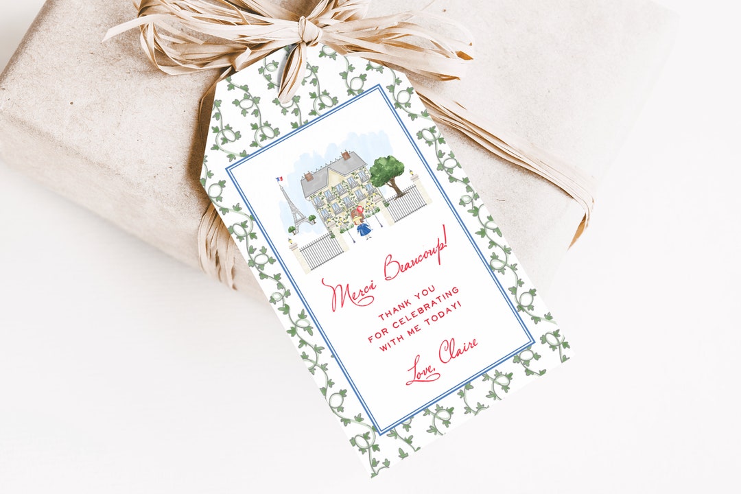 Printed Girl in Paris Gift Tag Set Custom French Schoolgirl Thank You ...