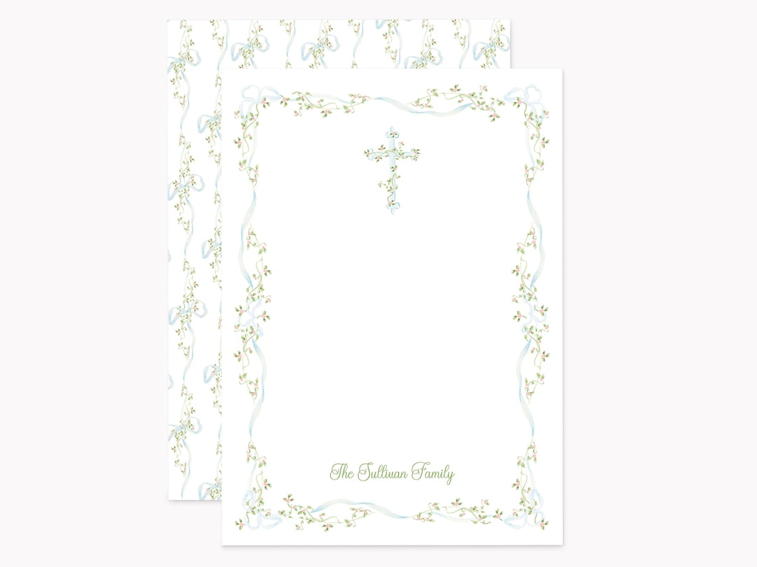 Printed Christian Cross Stationery Set | Custom Religious Note Cards ...