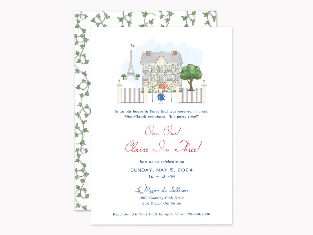 Printed Girl in Paris Invitation Set Personalized 5x7 French Party ...