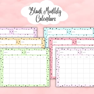 Blank Calendar Printable, Blank Calendar Polka Dots 8.5 X 11 Inches ...