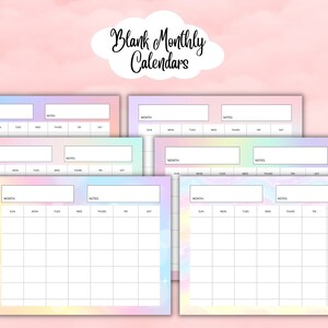Blank Calendar Printable, Pastel Blank Calendar 8.5 X 11 Inches ...