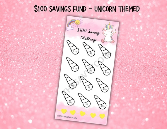 100 Dollars Unicorn Savings Tracker Unicorn Savings - Etsy