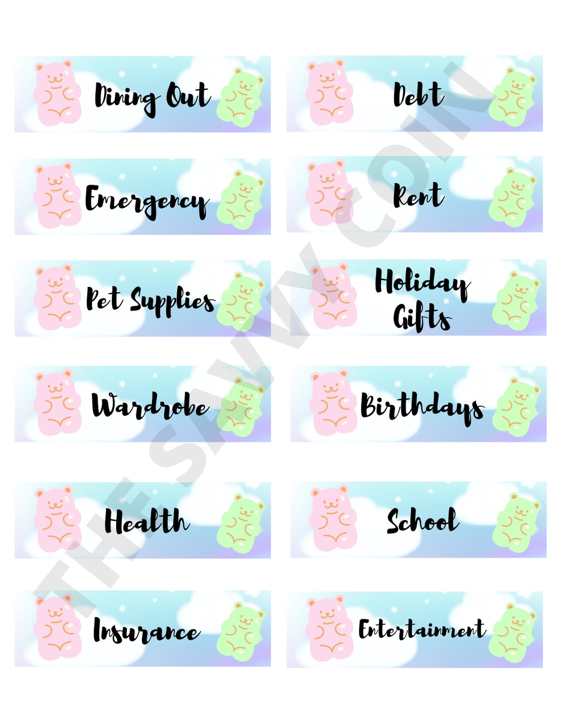 Cash Binder Labels, Gummy Bear Cash Binder Labels, Printable Cash ...