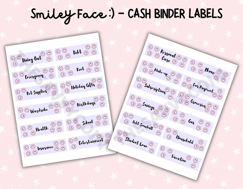 Smiley Face Cash Binder Labels Happy Face Cash Binder Labels - Etsy