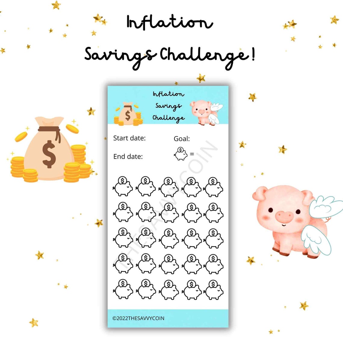 Inflation Savings Tracker, Piggy Bank Inflation Savings Tracker, A6 ...