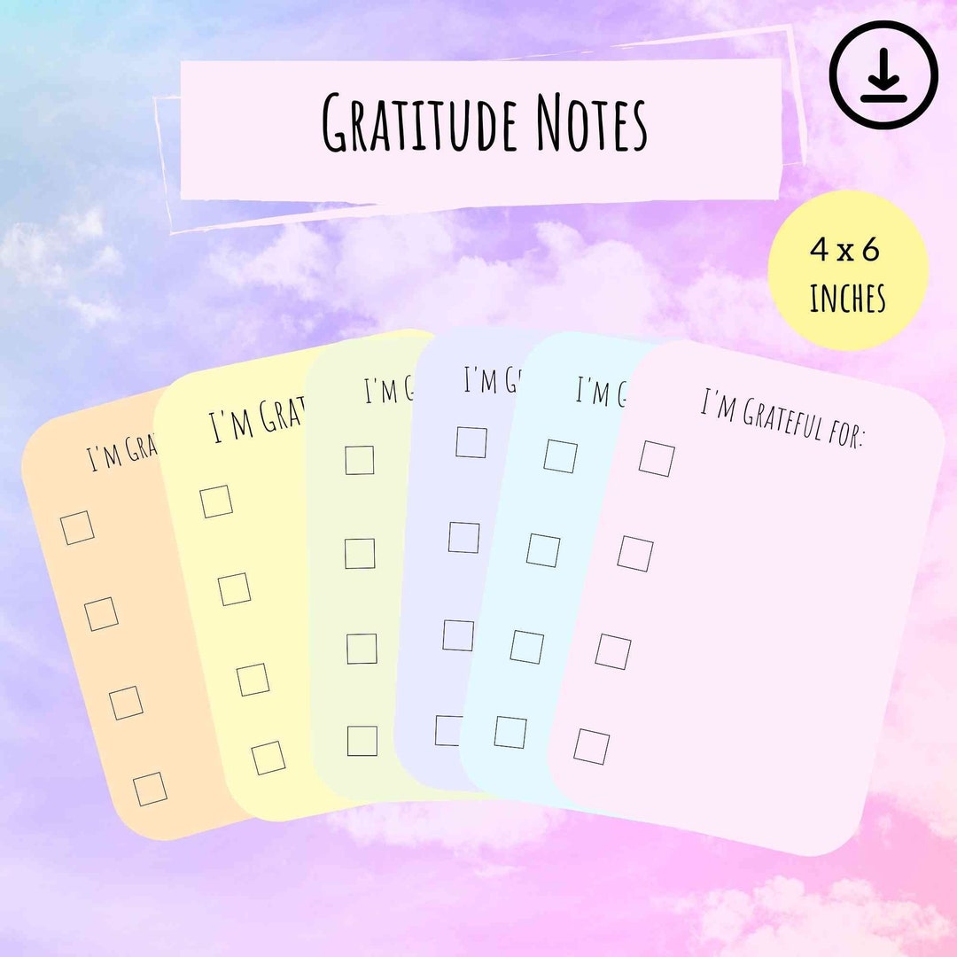 Printable Gratitude Note Cards, Daily Gratitude Note, Thankful Memo ...