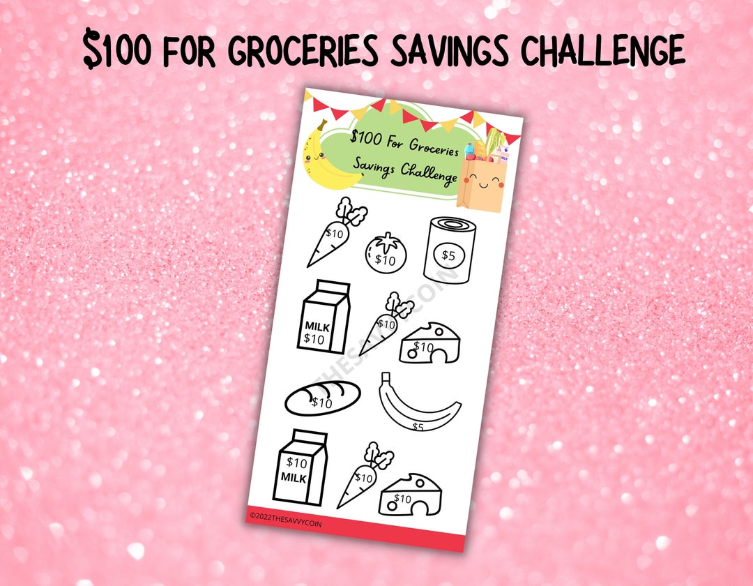 100 Dollars for Groceries Savings Tracker, Grocery Savings Challenge ...