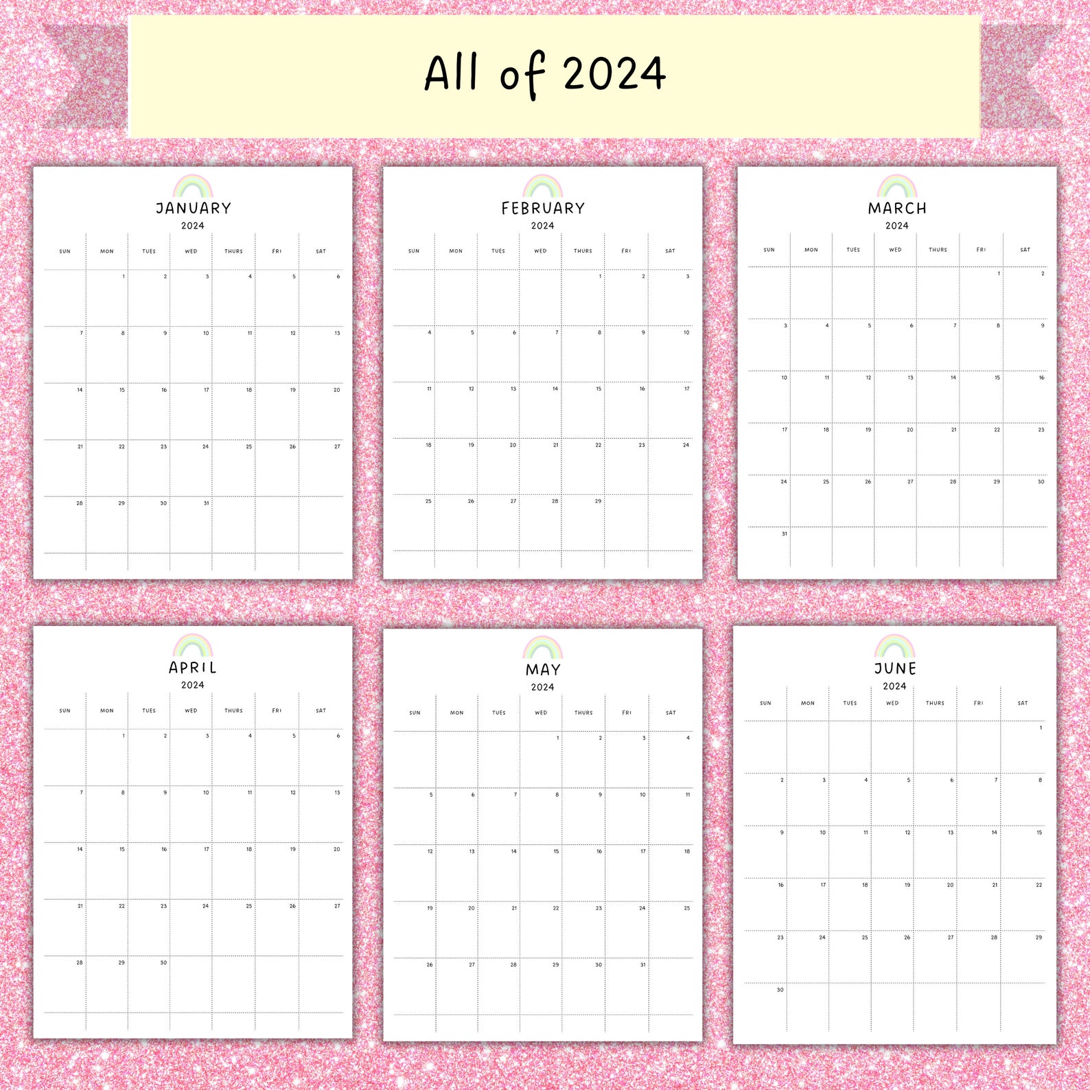 2022 2023 2024 Cute Monthly Calendars Bundle Rainbow - Etsy