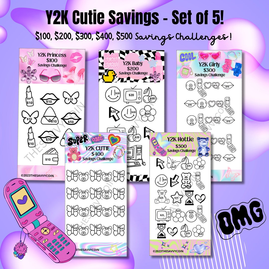 Y2K Savings Challenge Bundle, A6 Budget Trackers (digital Download ...