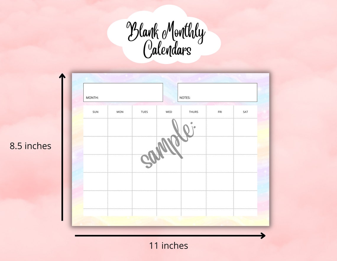 Blank Calendar Printable Pastel Blank Calendar 8.5 X 11 - Etsy