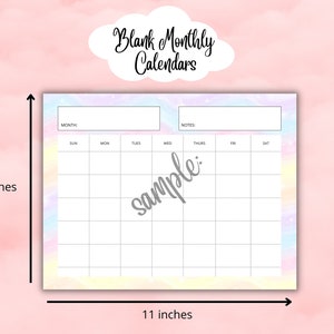 Blank Calendar Printable, Pastel Blank Calendar 8.5 X 11 Inches ...