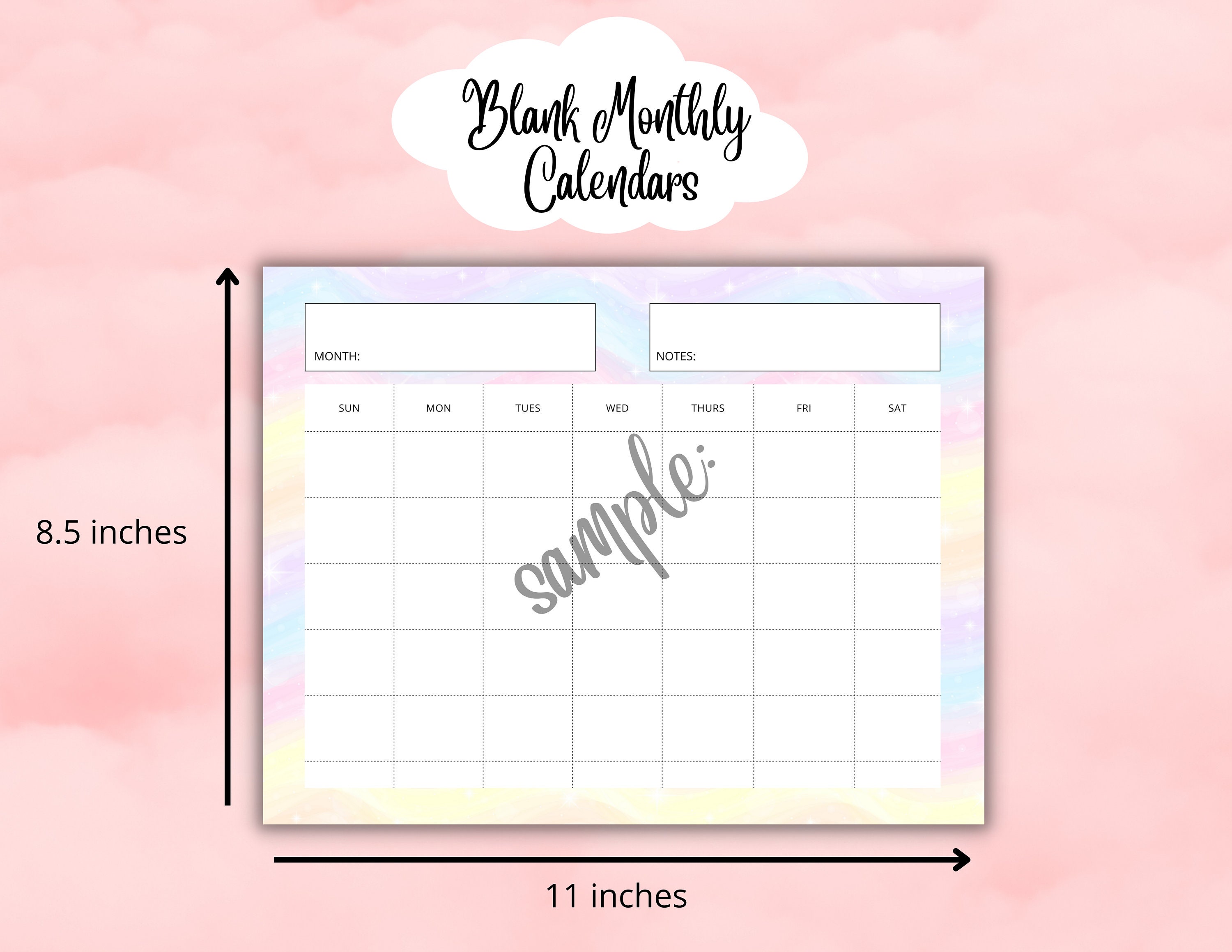 Blank Calendar Printable Pastel Blank Calendar 8.5 X 11 - Etsy