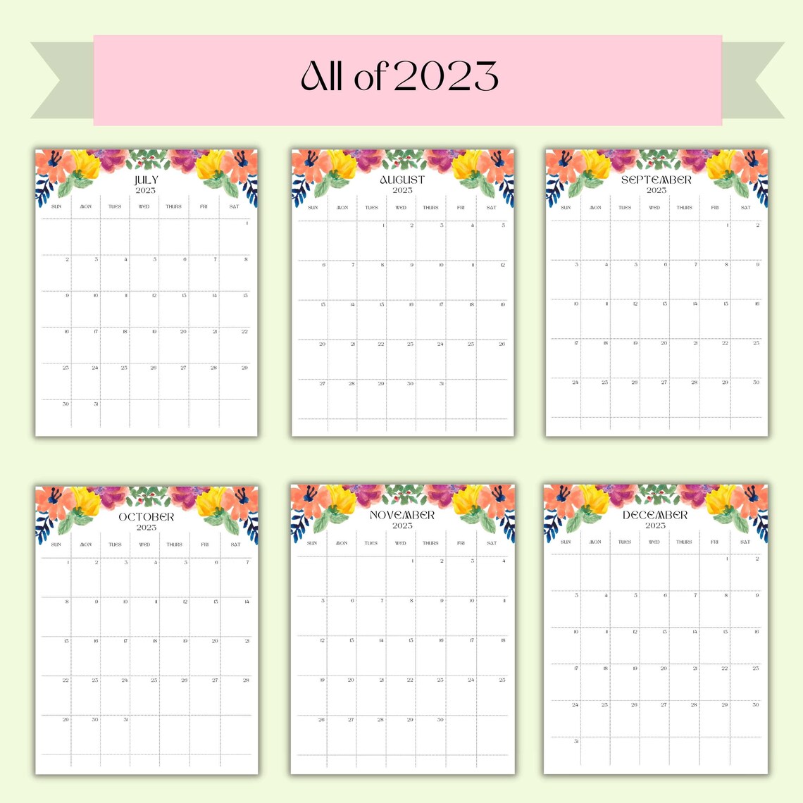2022 2023 2024 Monthly Calendar Bundle Floral Printable - Etsy