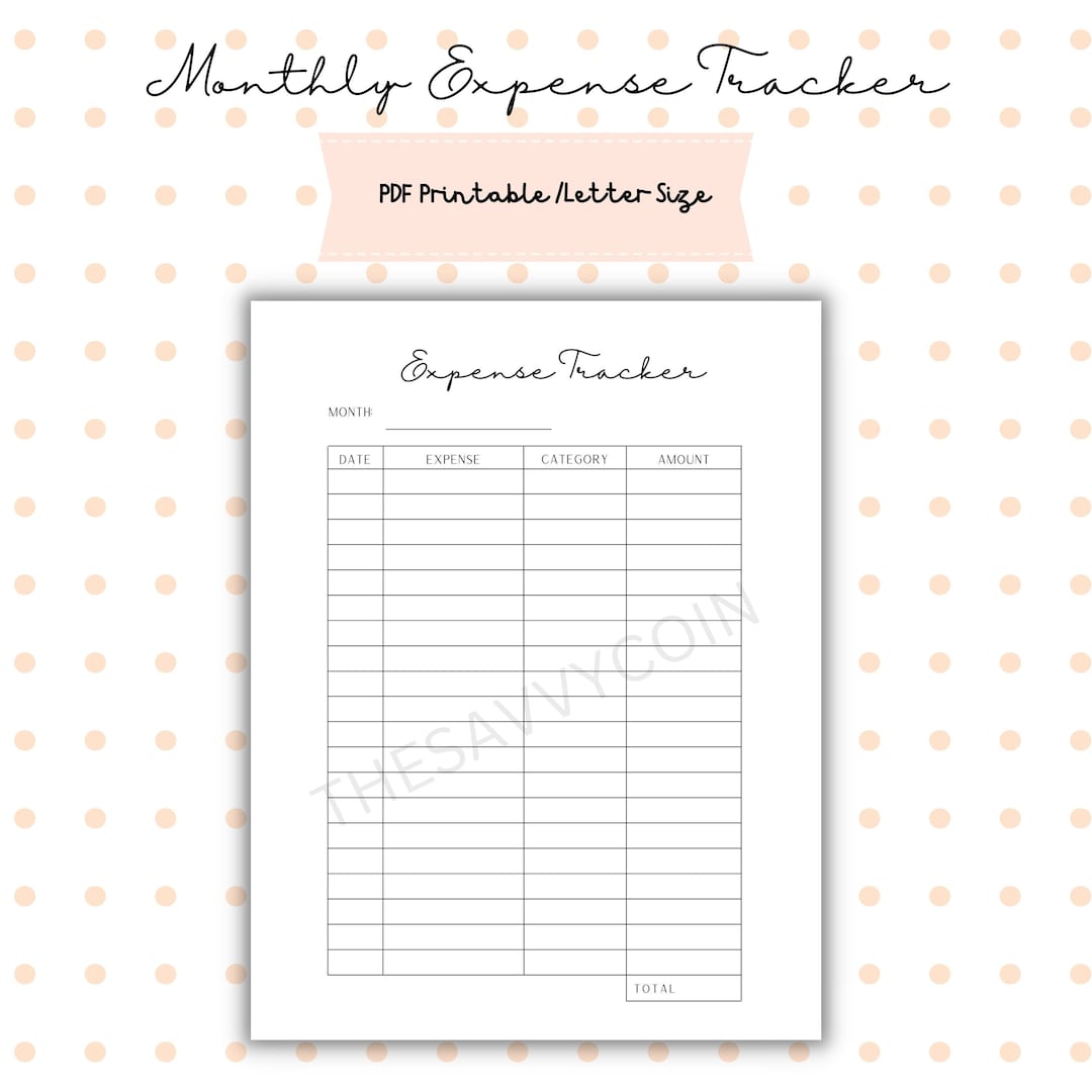 Monthly Expense Tracker, Printable Expense Tracker, Letter Size Expense ...