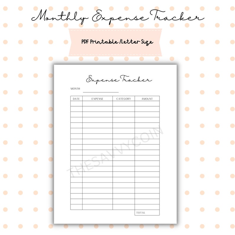 Monthly Expense Tracker Printable Expense Tracker Letter - Etsy