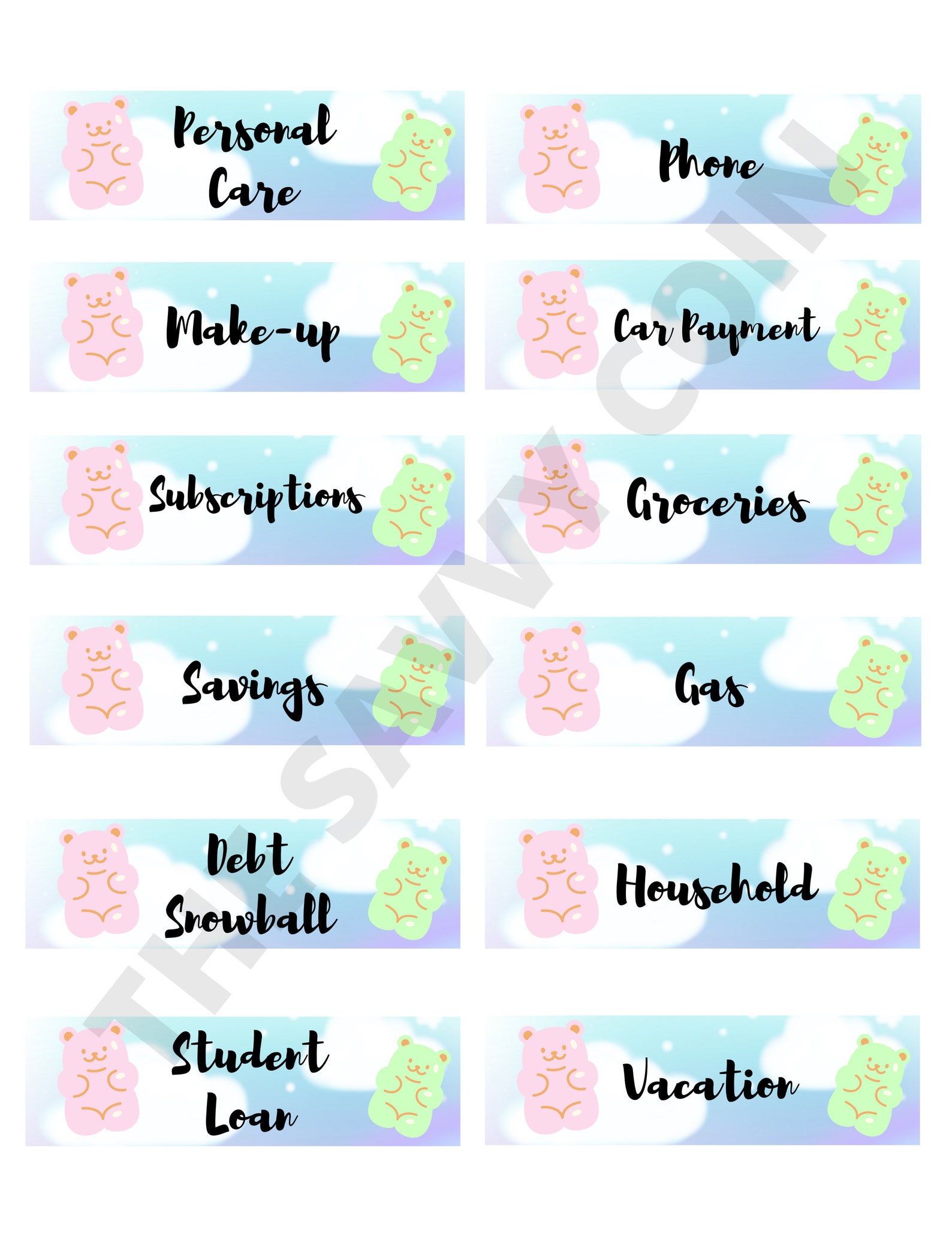 Cash Binder Labels, Gummy Bear Cash Binder Labels, Printable Cash ...