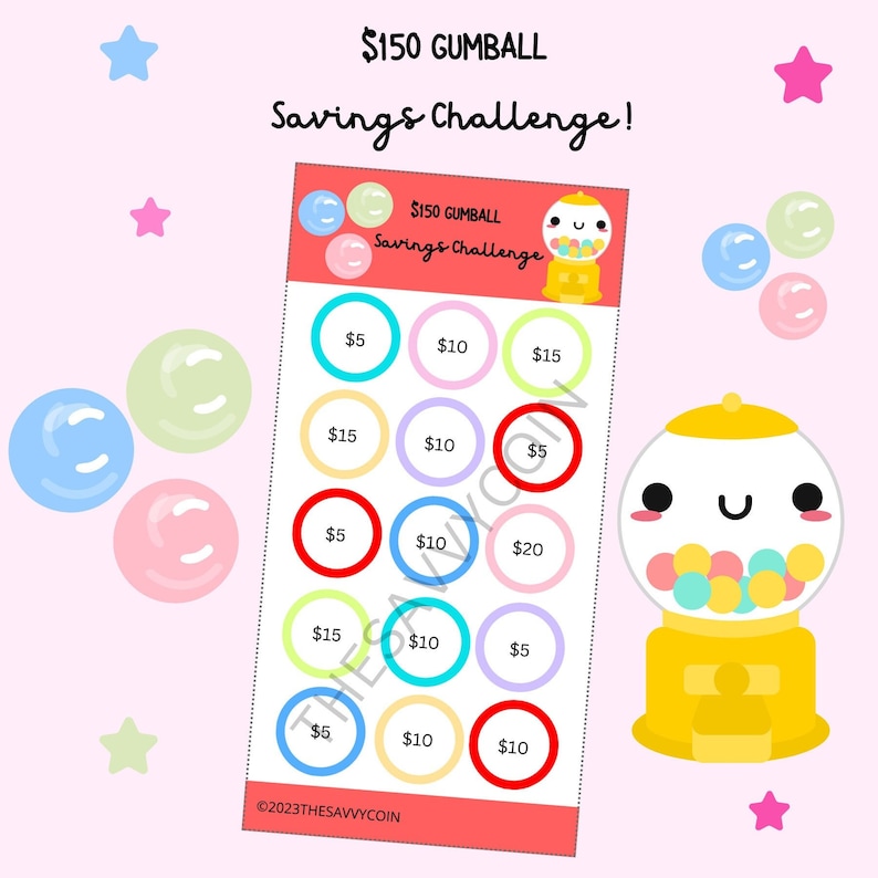 150 Dollar Gumball Savings Tracker Candy Savings Challenge - Etsy