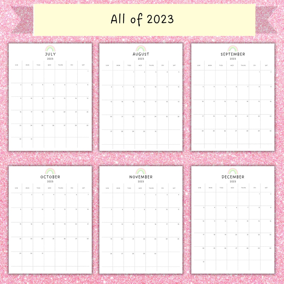 2022 2023 2024 Cute Monthly Calendars Bundle Rainbow - Etsy