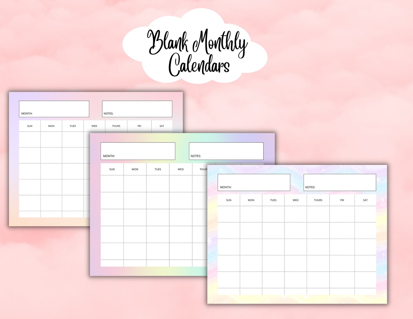 Blank Calendar Printable, Pastel Blank Calendar 8.5 X 11 Inches ...
