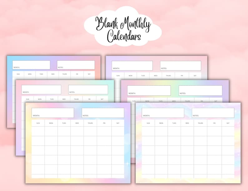 Blank Calendar Printable Pastel Blank Calendar 8.5 X 11 - Etsy