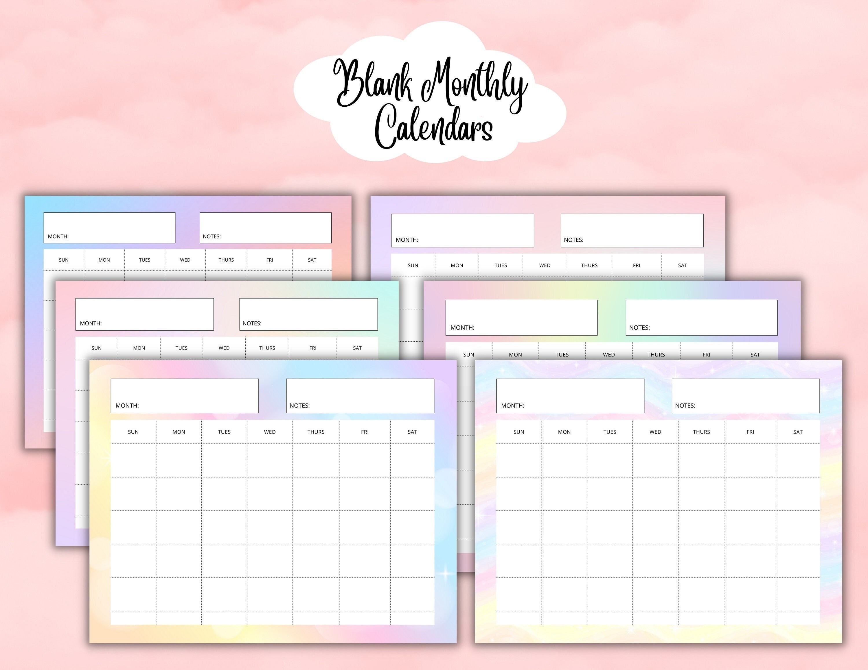 Blank Calendar Printable Pastel Blank Calendar 8.5 X 11 - Etsy