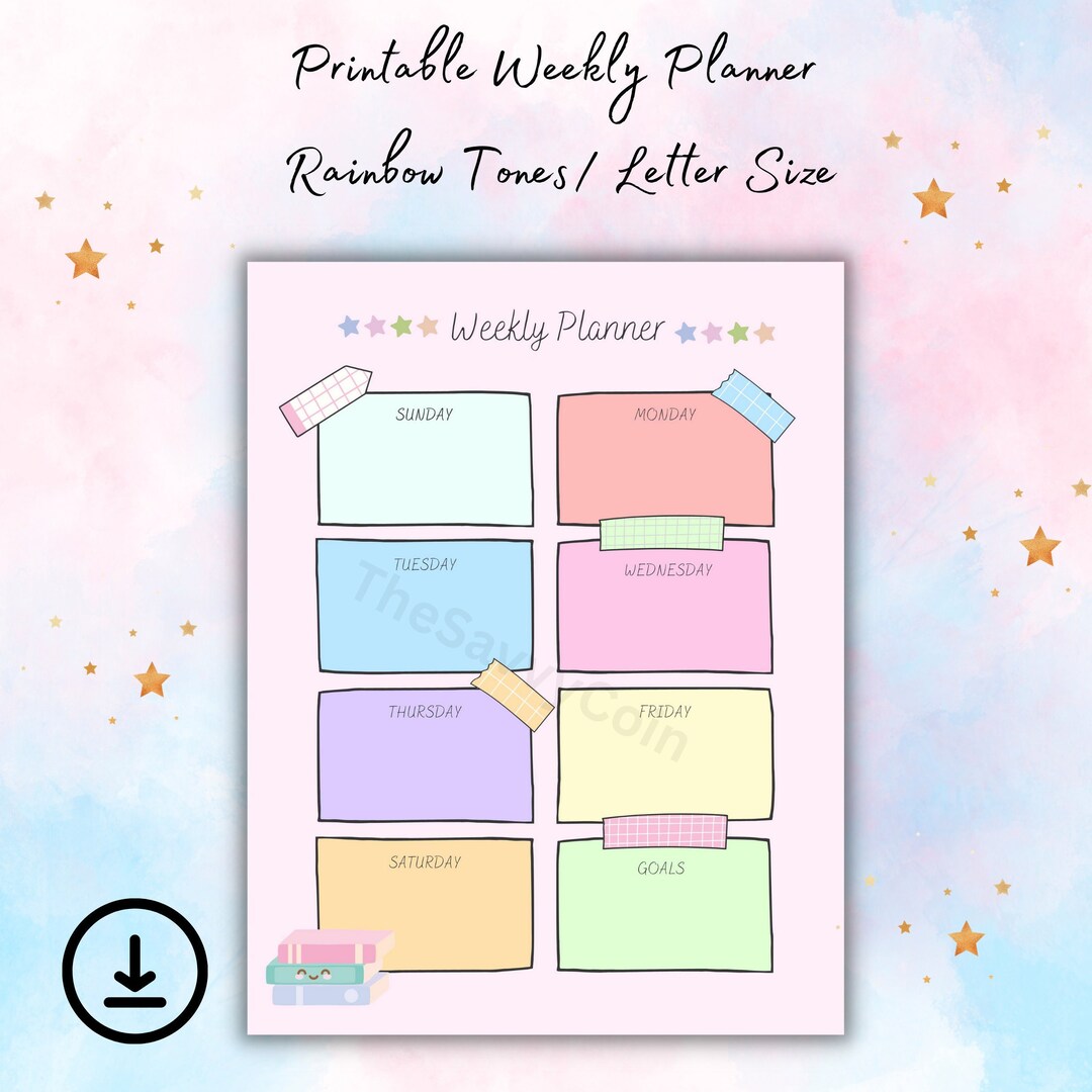 Weekly Planner Printable, Weekly Calendar 8.5 X 11 Inches, Student ...