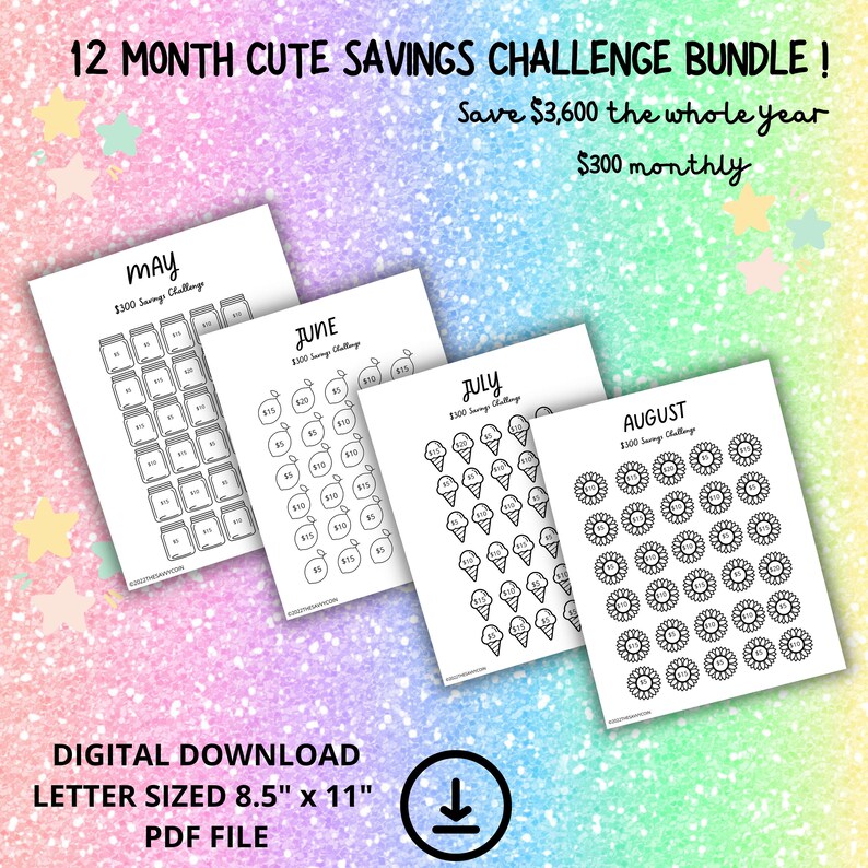 30 Day Savings Challenge Bundle, Cute Savings Challenge Printables, 12 ...