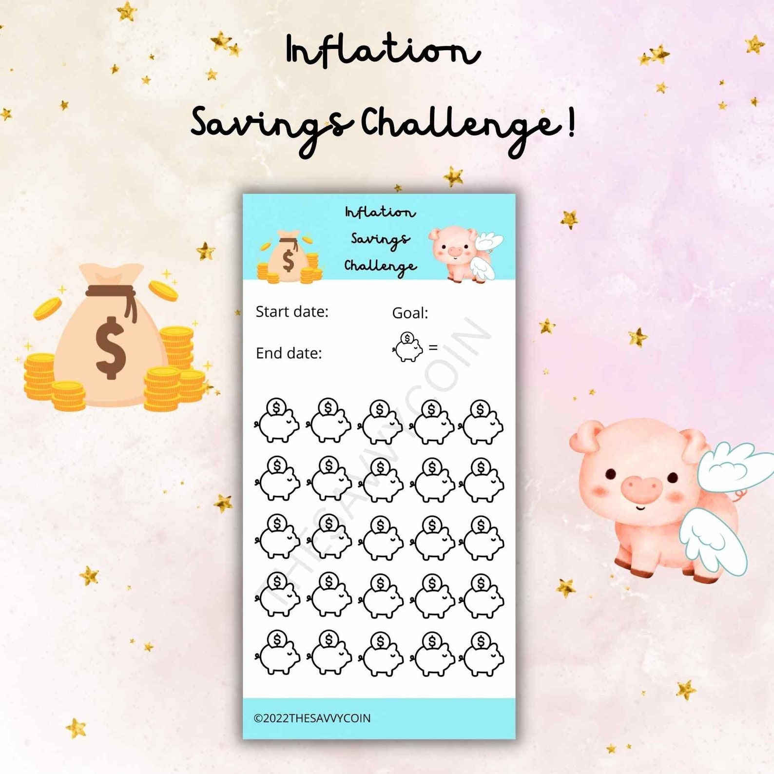 Inflation Savings Tracker, Piggy Bank Inflation Savings Tracker, A6 ...