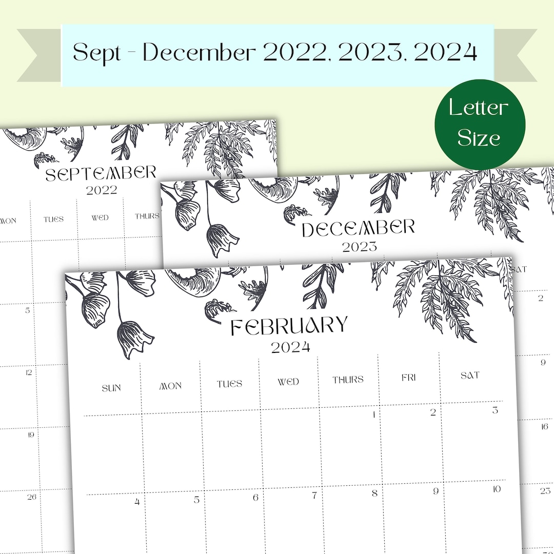 2022 2023 2024 Monthly Calendar Bundle, Botany Printable Calendars ...