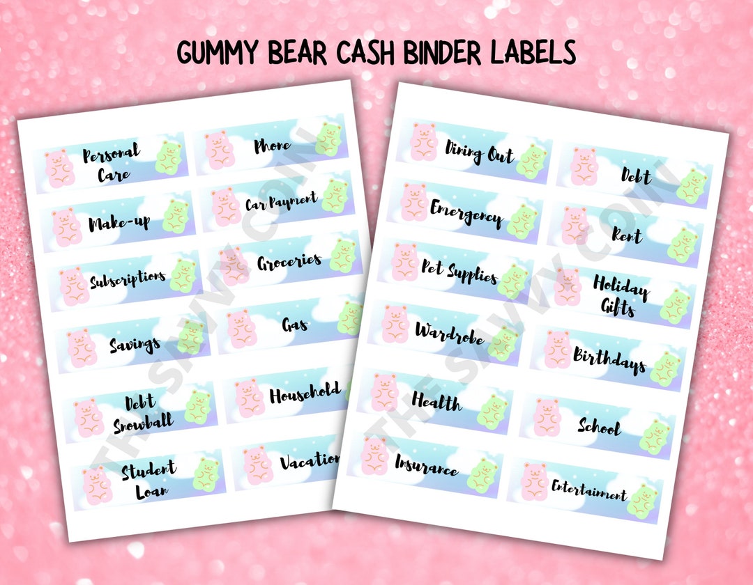 Cash Binder Labels, Gummy Bear Cash Binder Labels, Printable Cash ...