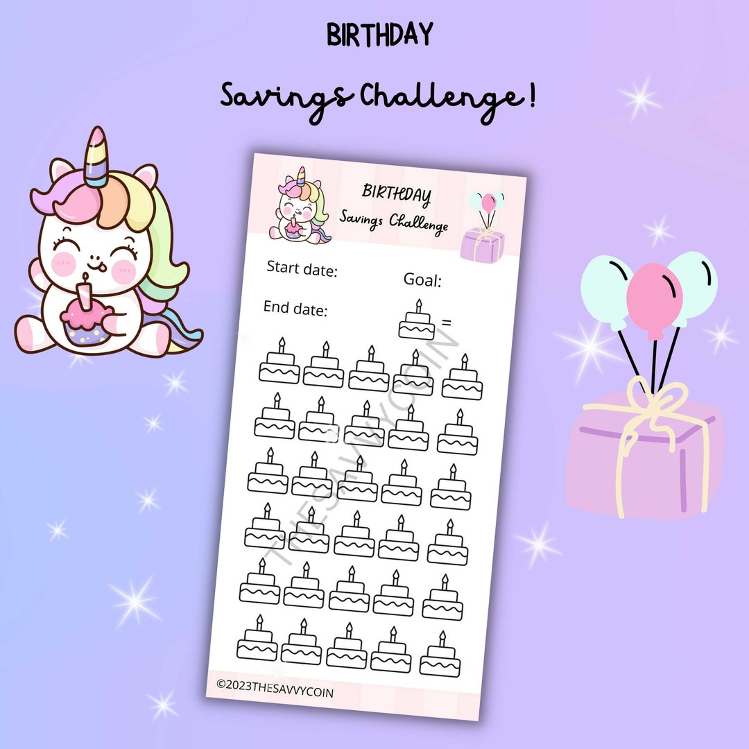 Digital Birthday Savings Challenge, Birthday A6 Savings Challenge ...