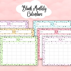Blank Calendar Printable, Blank Calendar Polka Dots 8.5 X 11 Inches ...