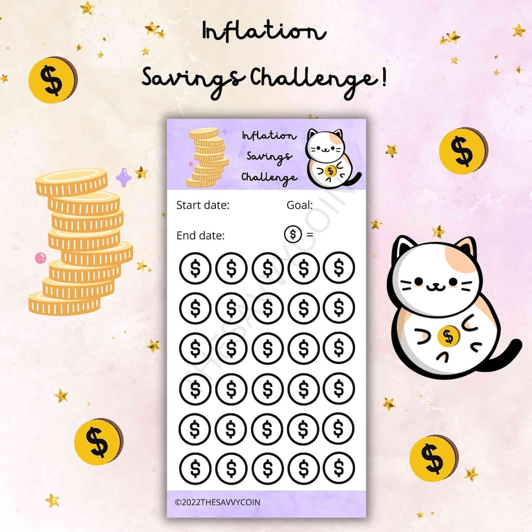 Savings Challenge, Cat Inflation Savings Tracker, A6 Recession Savings ...