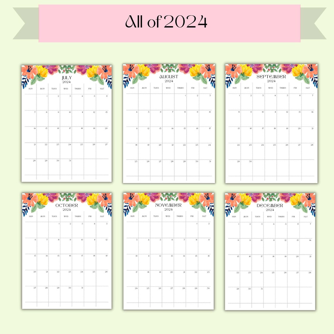 2022 2023 2024 Monthly Calendar Bundle Floral Printable - Etsy
