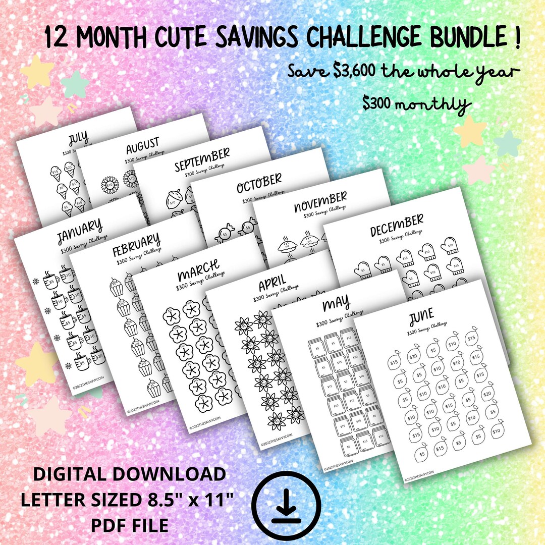 30 Day Savings Challenge Bundle, Cute Savings Challenge Printables, 12 ...