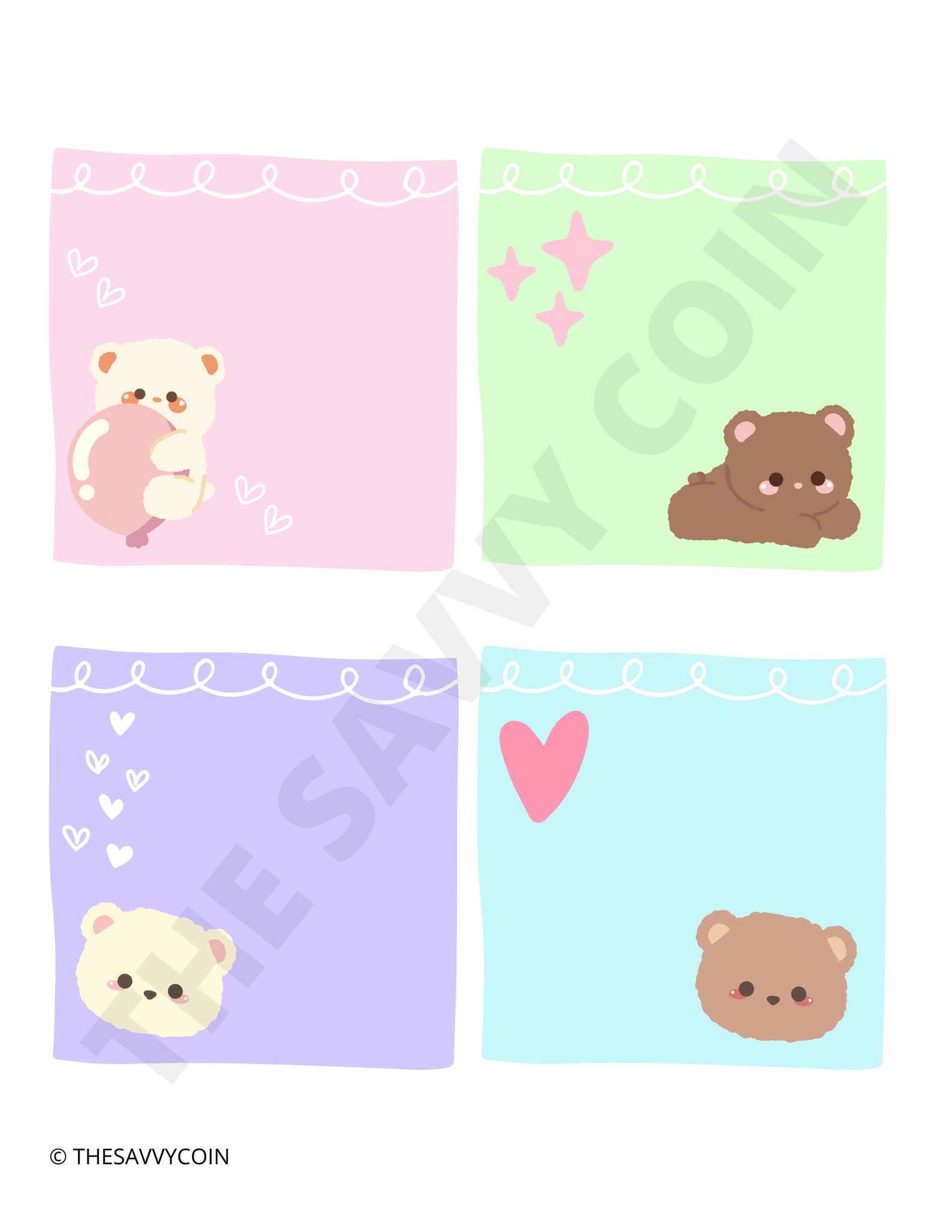 Printable Sticky Notes Bear Sticky Notes Study Notes for - Etsy