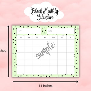 Blank Calendar Printable, Blank Calendar Polka Dots 8.5 X 11 Inches ...
