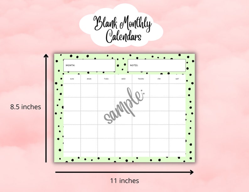 Blank Calendar Printable Blank Calendar Polka Dots 8.5 X 11 - Etsy
