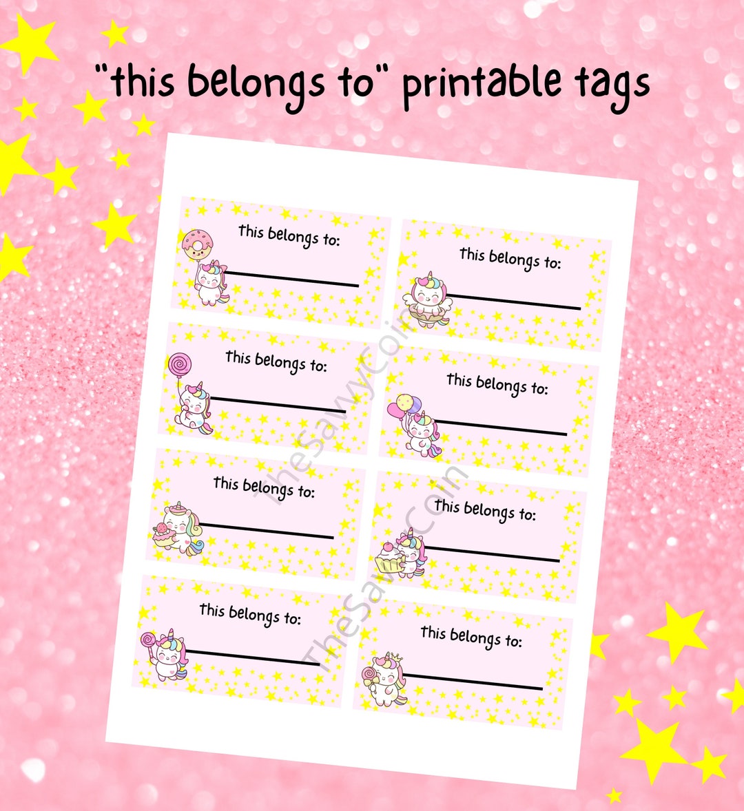 Printable This Belongs to Labels, Unicorn Labels for Kids, Unicorn ...