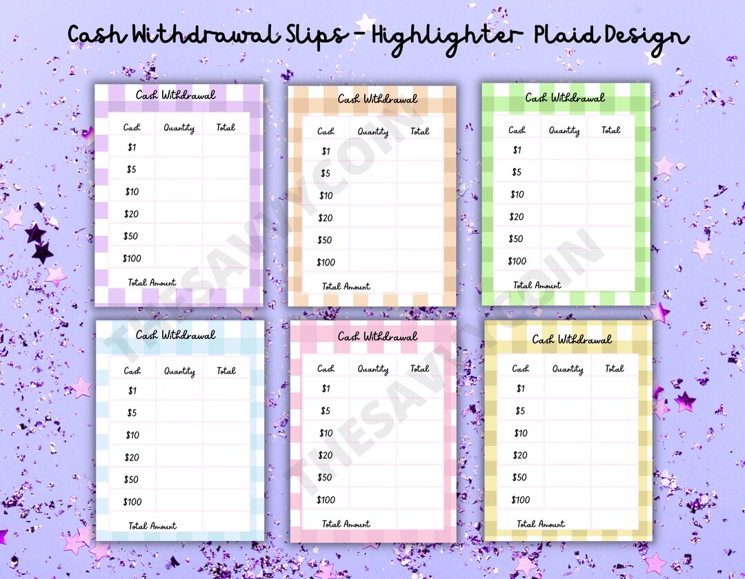 Cash Breakdown Slips Printable, Cash Withdrawal Slips Set of 6, Cute ...
