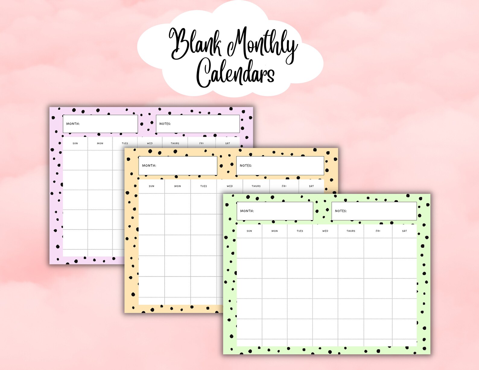 Blank Calendar Printable Blank Calendar Polka Dots 8.5 X 11 - Etsy