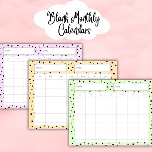 Blank Calendar Printable, Blank Calendar Polka Dots 8.5 X 11 Inches ...